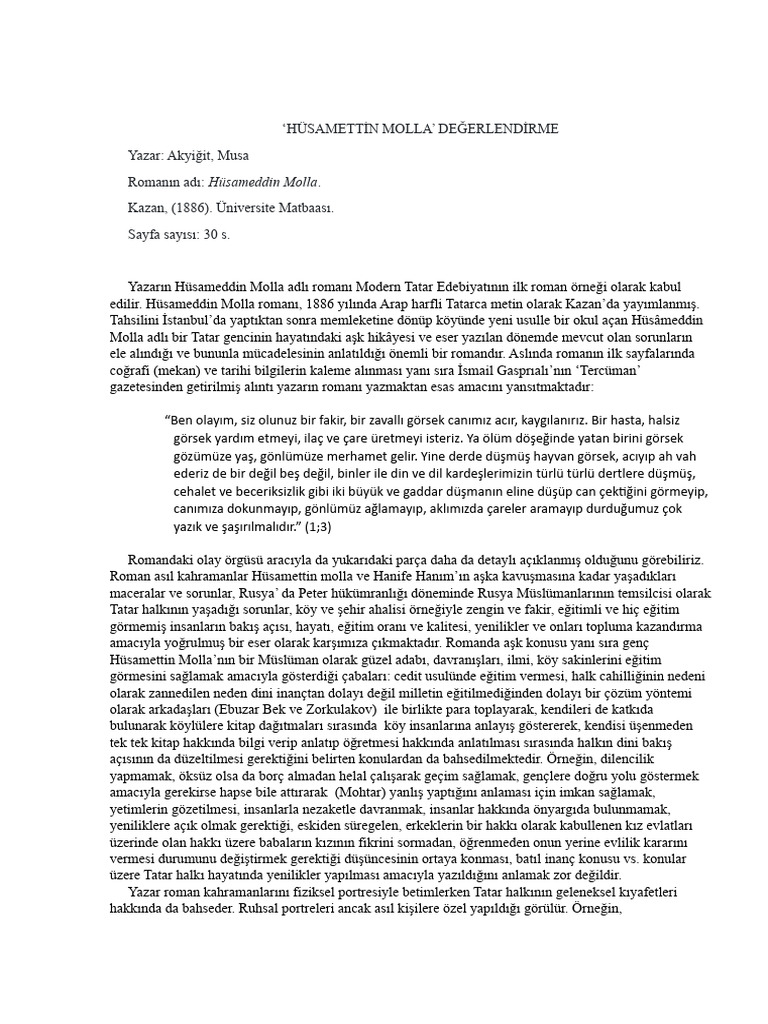 Dilrabo Tursunova. HÜSAMETTİN MOLLA Değerlendirme. | PDF