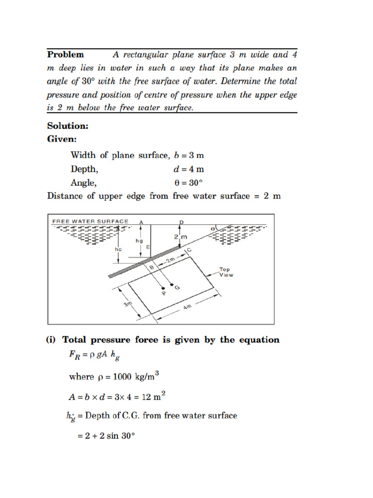 Examples Pressure On Immersed Inclined Plane Surface | PDF