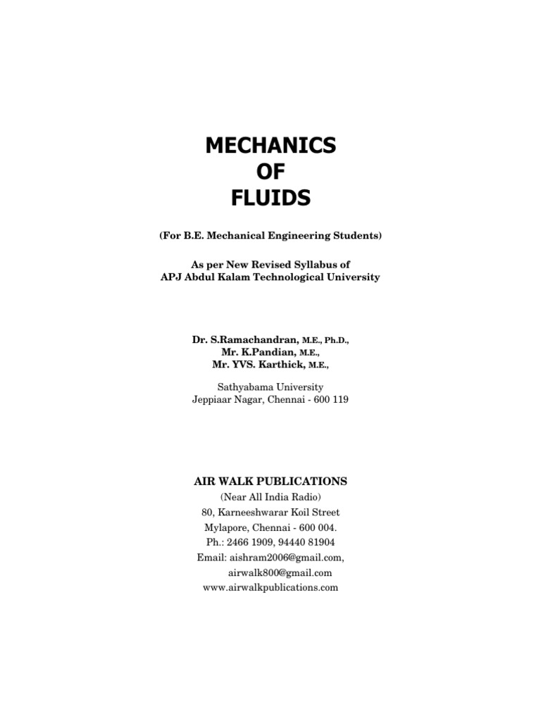 Ramachandran S., Mechanics of Fluids, 2016 | PDF | Fluid Mechanics | Fluid Dynamics