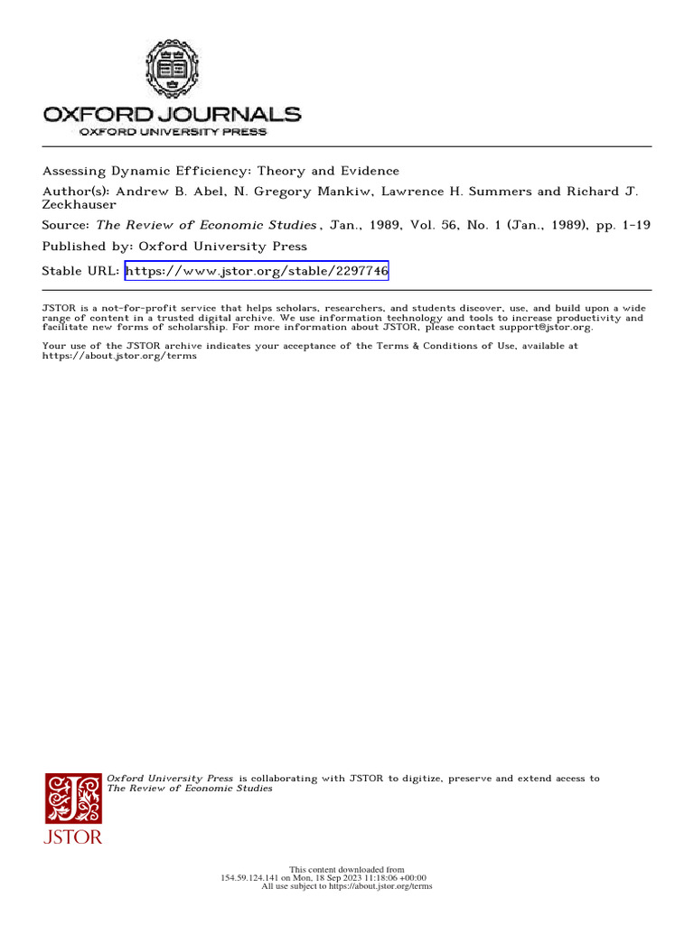 Assessing Dynamic Efficiency - Theory and Evidence. | PDF | Economic Growth | Interest
