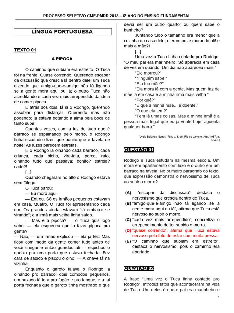 PROVA 6º ANO - 2018 Final | PDF | Sílaba | Adjetivo