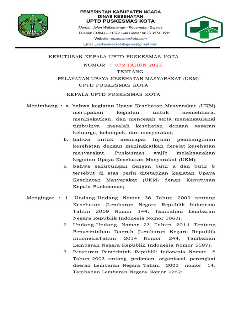 SK Pelayanan UKM | PDF