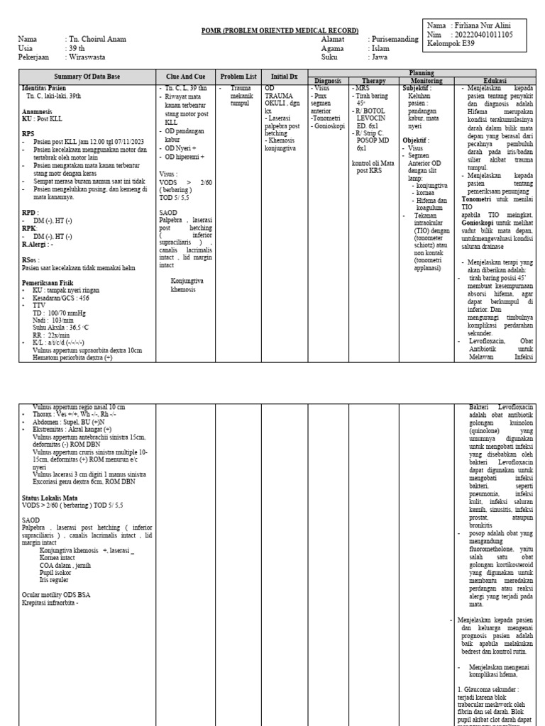 E39 - POMR Trauma Okuli - Firliana Nur Alini - 2022-105 | PDF
