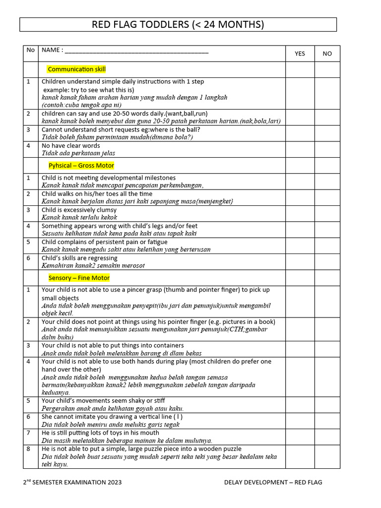 Red Flag Assessement - Toddlers | PDF