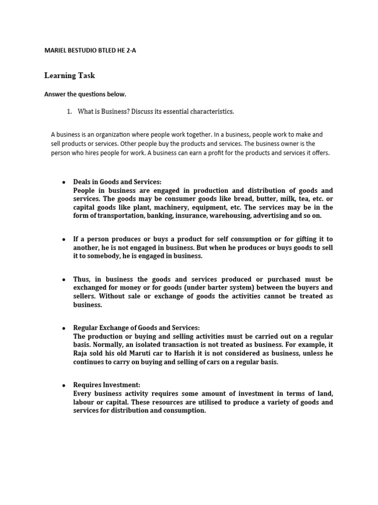Module 2 - Learning Task 2-1 - Mariel Bestudio Btled He 2-A | PDF | Macroeconomics | Business