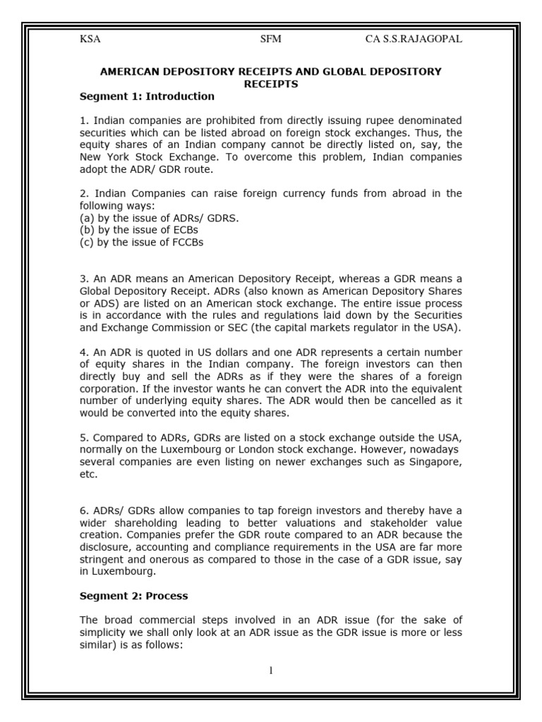 Adr and GDR Notes | PDF | American Depositary Receipt | Stocks