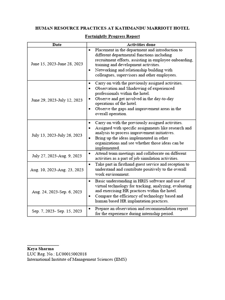 Fortnightly Progress Report | PDF | Business | Organizational Behavior