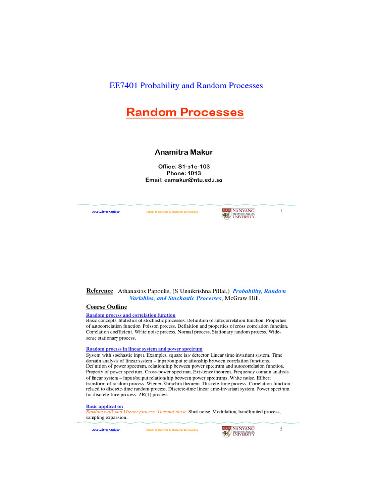 EE7401 Probability and Random Processes | PDF | Stochastic Process ...
