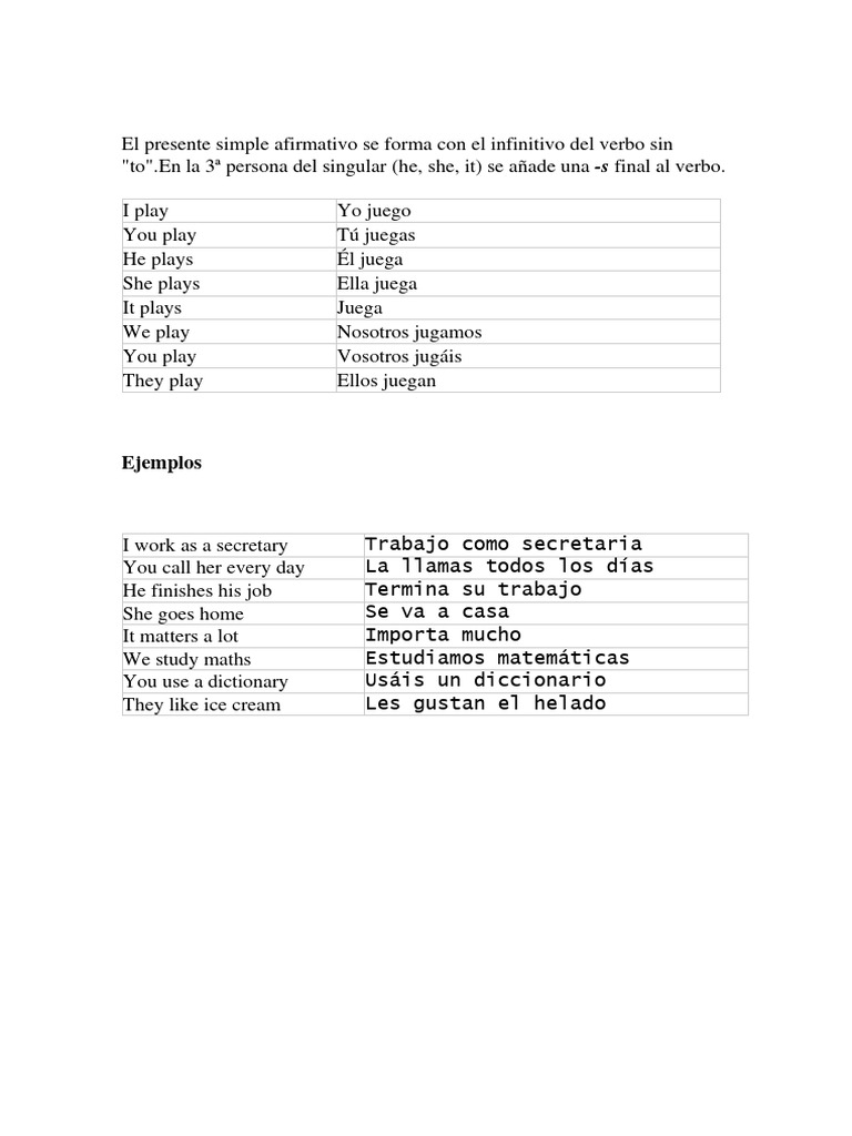 3ra Persona Presente Simple | PDF | Gramática | Lenguas de Europa