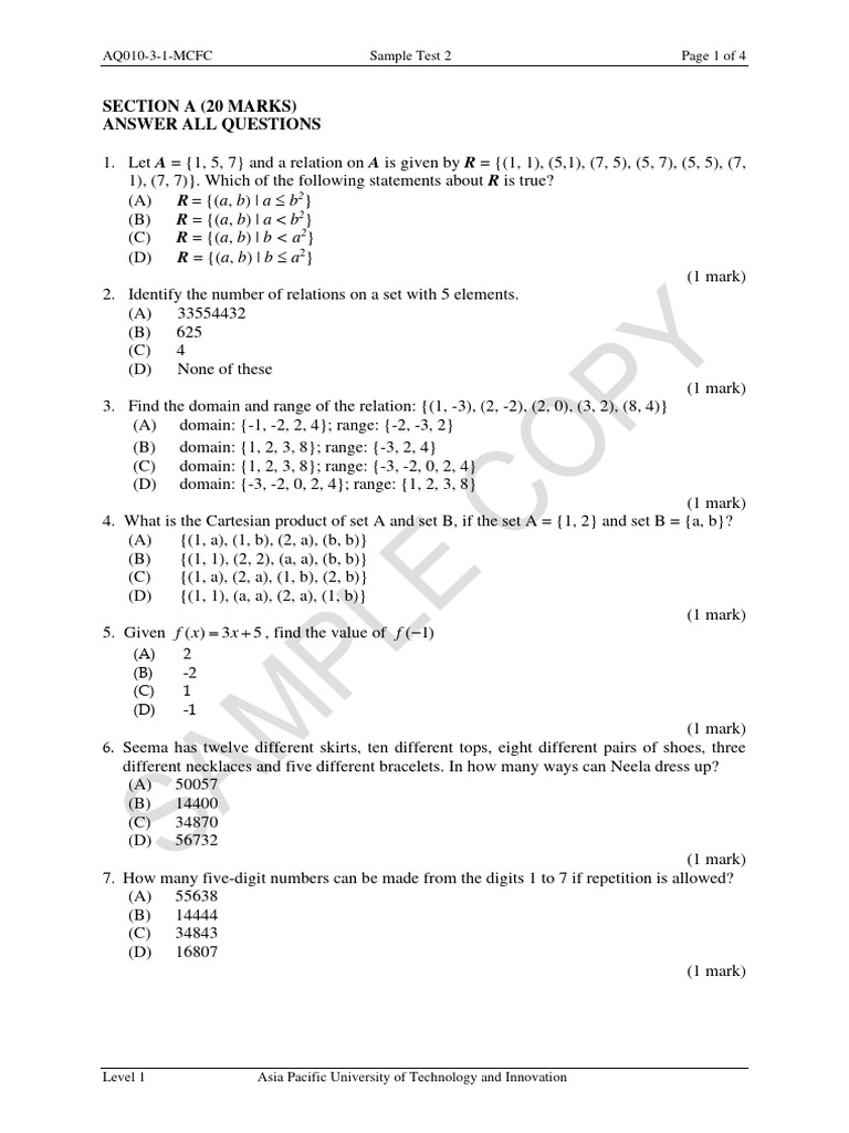 Sample Test 2 (QP) - AA | PDF | Tests