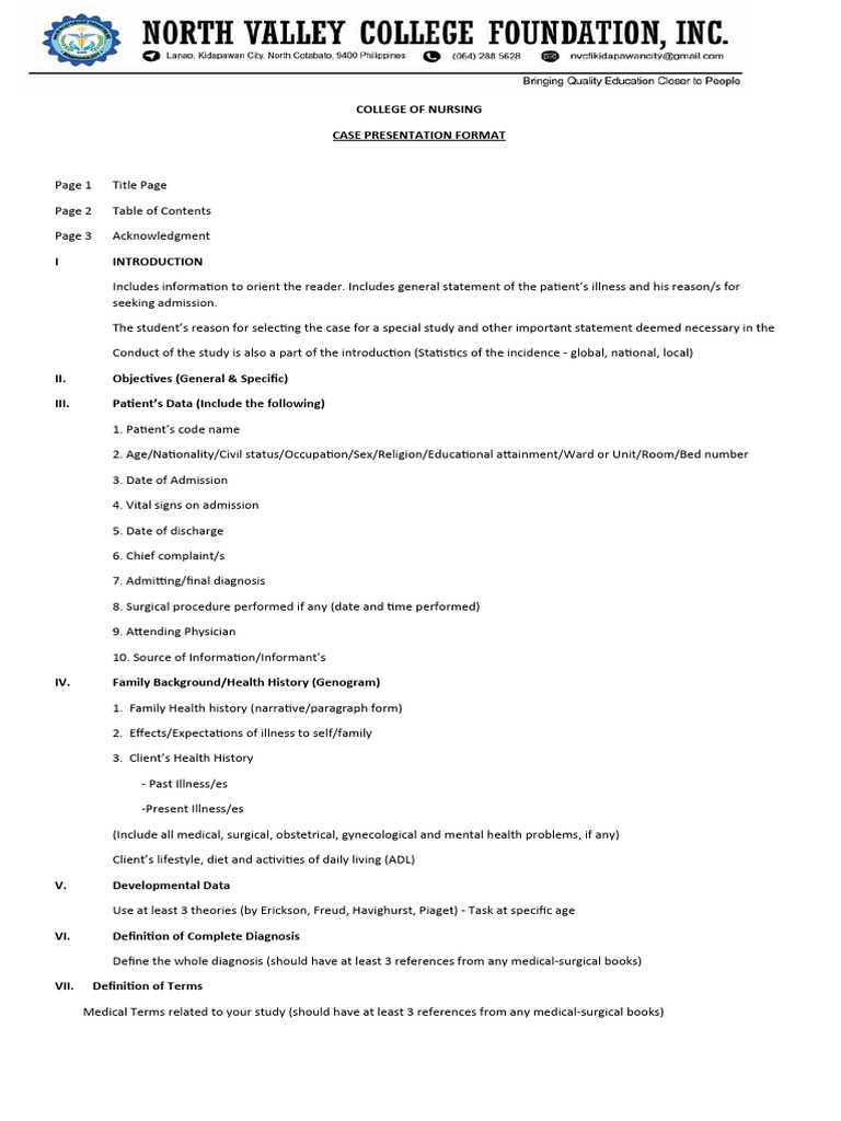 Nursing Case Presentation Guidelines | PDF | Medical Diagnosis | Nursing