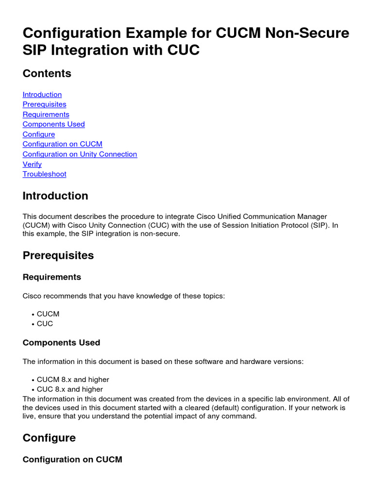 Configuration Example For Cucm Non Secur Pdf Session Initiation Protocol Voicemail