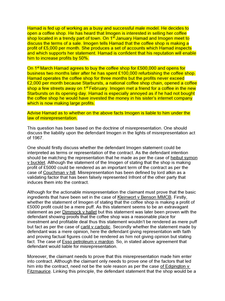 Misrep Prob 5 | PDF | Misrepresentation | Business Law