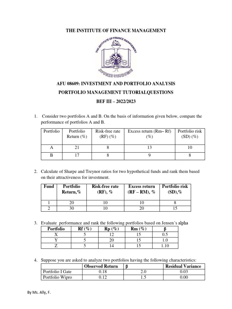 Investment Portfolio Analysis Guide | PDF | Sharpe Ratio | Financial ...