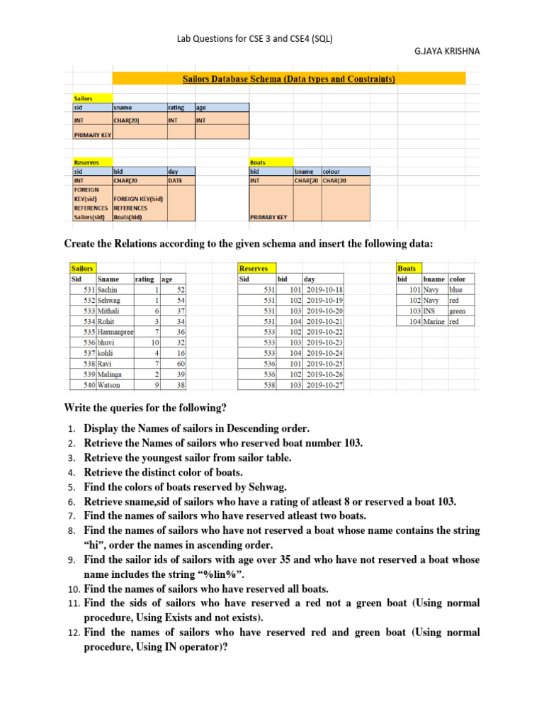 Sailors Schema Instance Queries | PDF | Databases | Cybernetics
