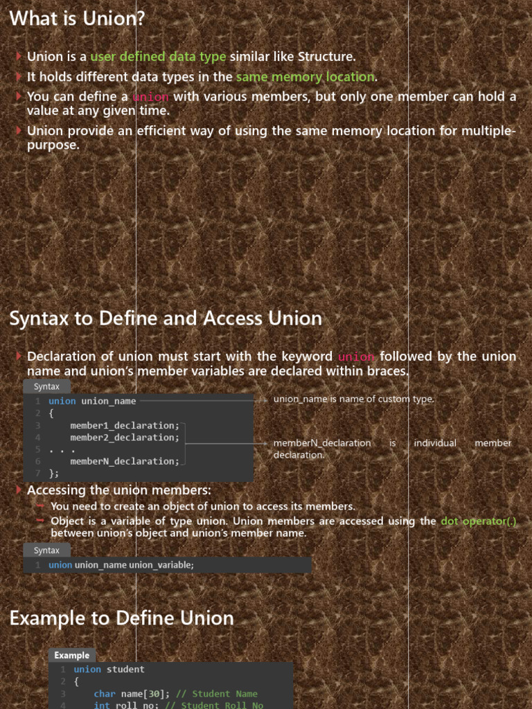 Unit 5 Union | PDF | Variable (Computer Science) | Data Type