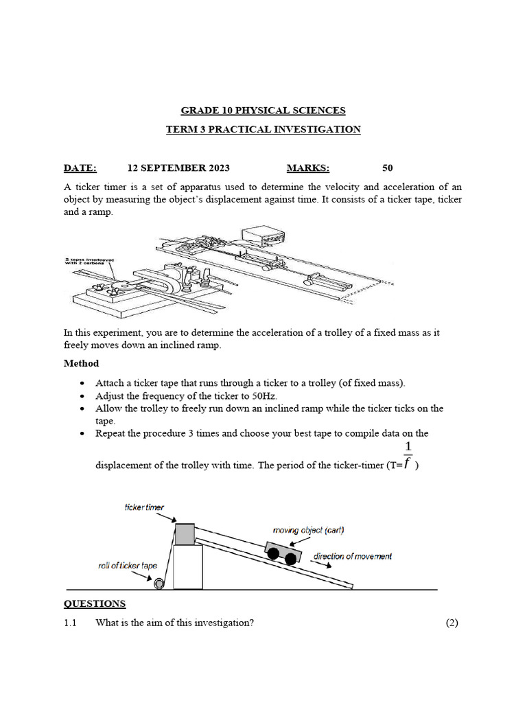 Grade 10 Physical Sciences Term 3 Experiment-1 | PDF | Velocity ...