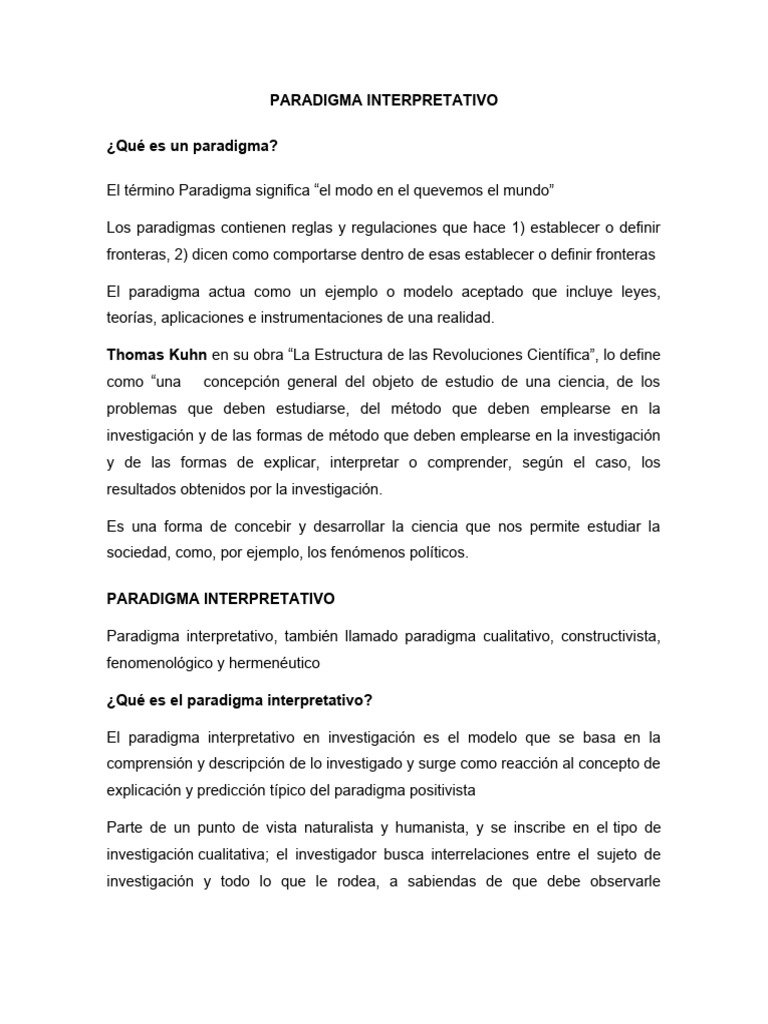 Paradigma Interpretativo | PDF | Paradigma | Conocimiento