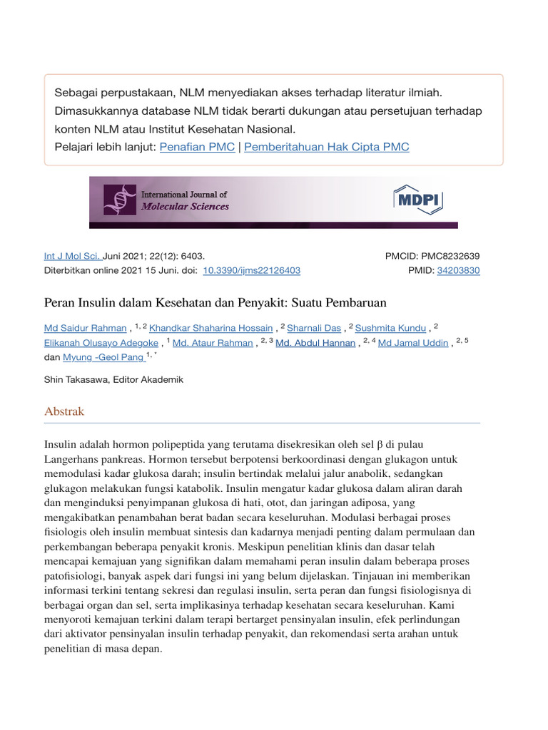 Peran Insulin Dalam Kesehatan Dan Penyakit - Pembaruan - PMC | PDF