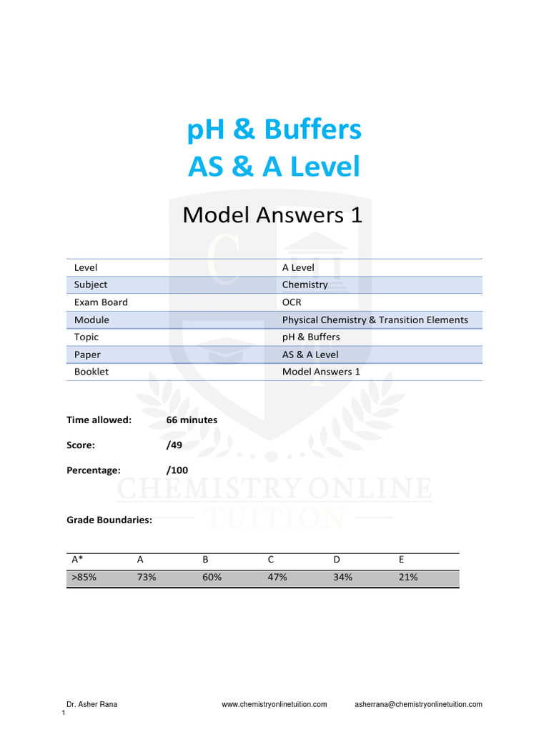 23 PH - Buffers Model-Answers Booklet 1 As ALevel OCR-A-Level-Chemistry ...