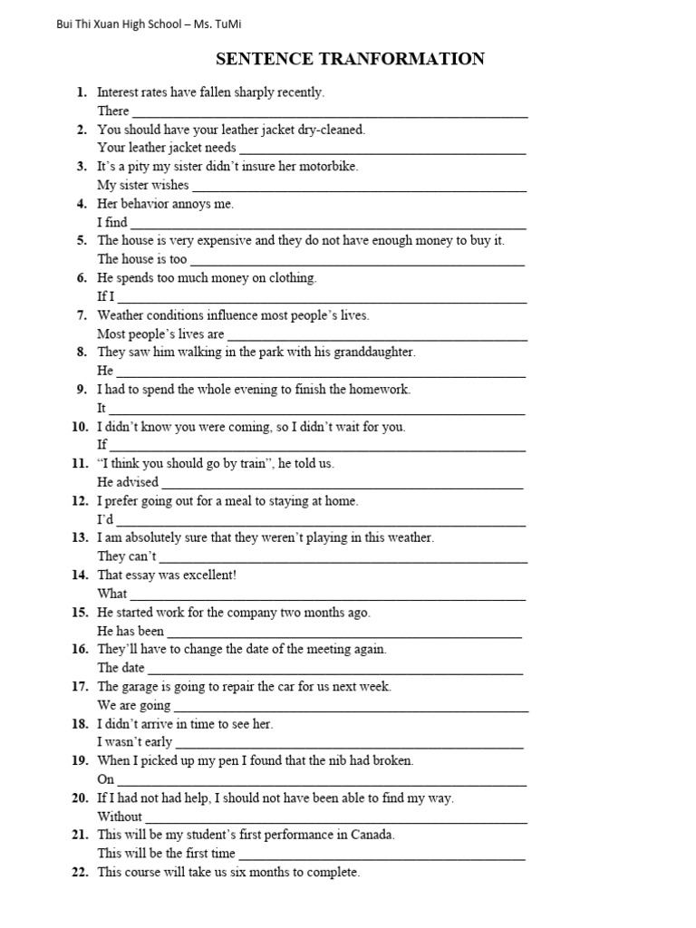 Sentence Transformation Exercises | PDF