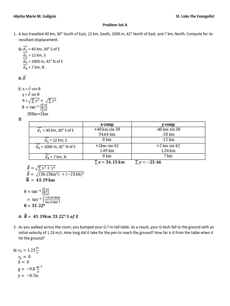 Physics Final Problem Sets A. Galiguis St. Luke The Evangelist | PDF | Classical Mechanics ...
