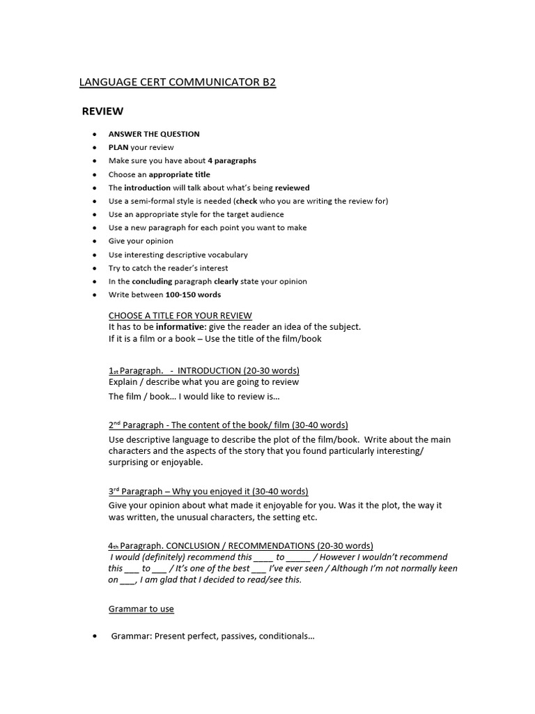 B2 Review Writing Guide | PDF | Language Arts & Discipline
