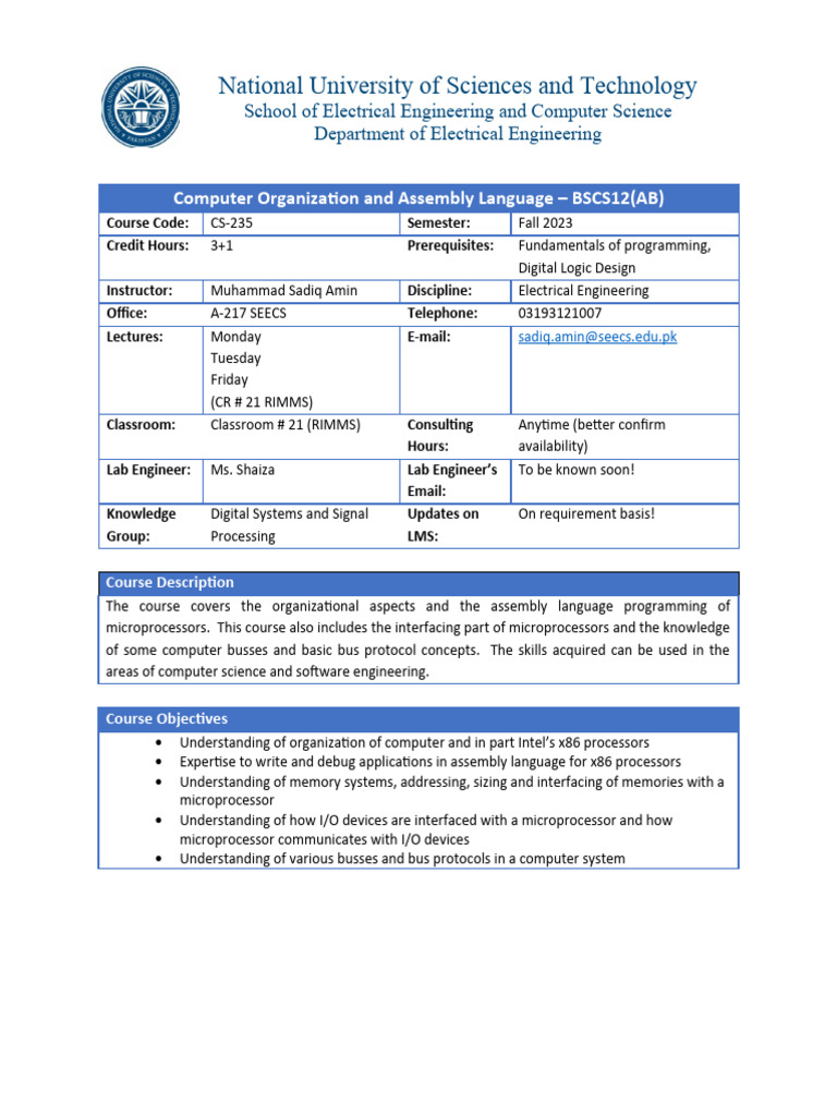 Computer Org & Assembly Course | PDF | Central Processing Unit | Assembly Language