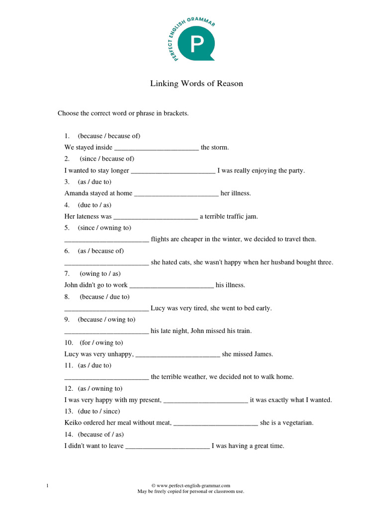 Linking Words: Cause and Effect Exercises | PDF