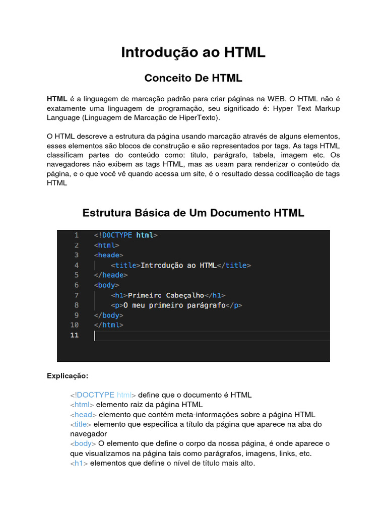 Introdução Ao HTML-1 | PDF | Html | Rede mundial de computadores Introdução Ao HTML-1 | PDF | Html | Rede mundial de computadores