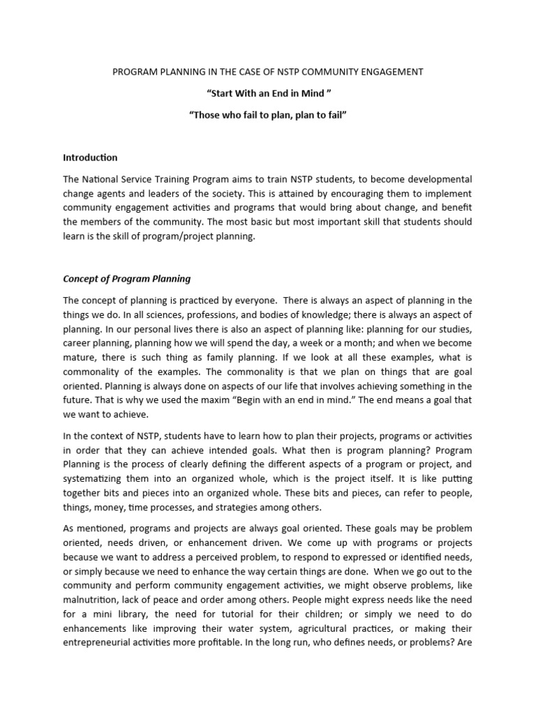 Chapter 5 A NSTP - Program Planning 1 | PDF | Child Care | Loans