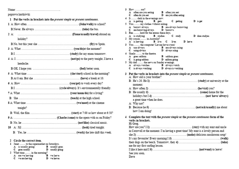 1bg Present Simple I Continuous 2 | PDF