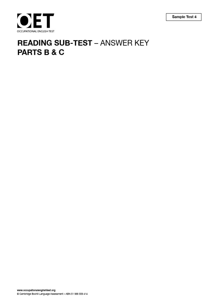 Reading Sample Test 4 Answer Key Part BC | Download Free PDF | Patient ...