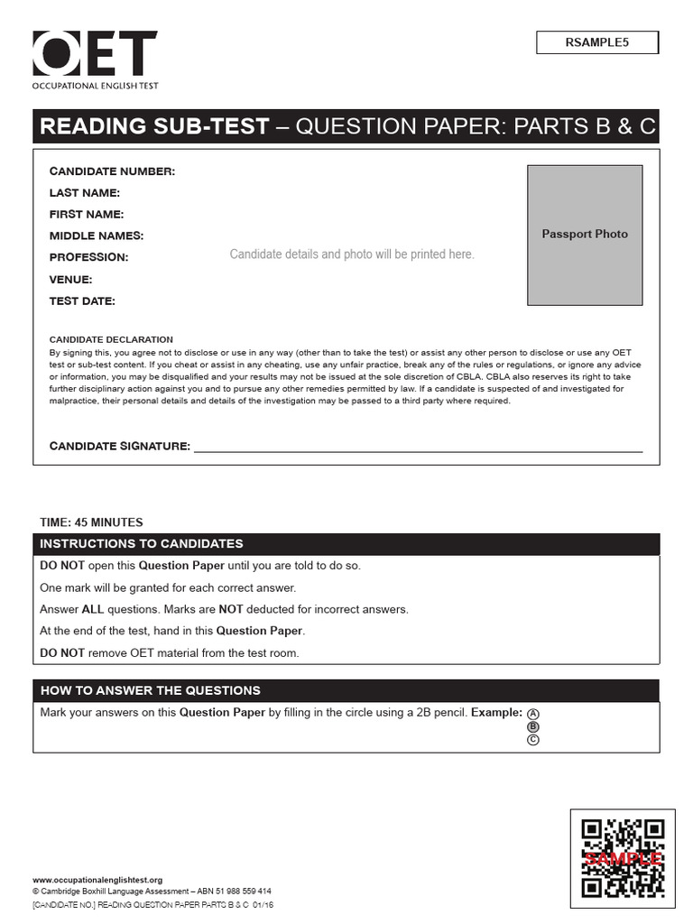 Reading Sample Test 5 - Reading Part BC Question Paper | PDF | Medical ...