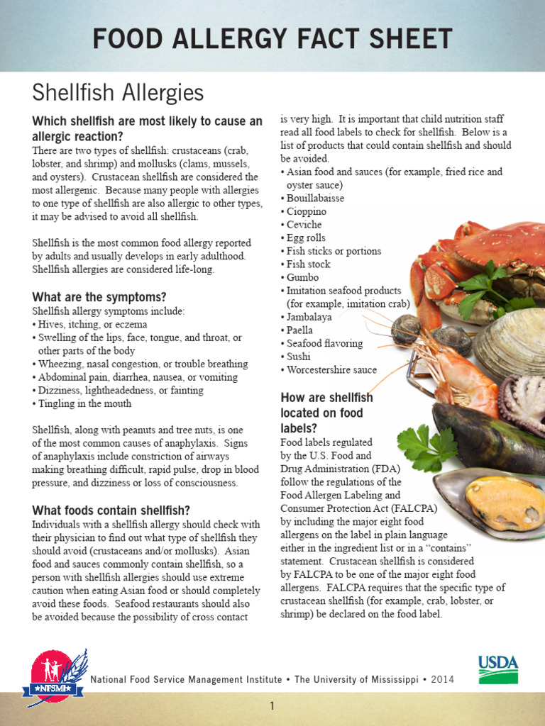 Shellfish Fact Sheet | PDF | Food Allergy | Allergy