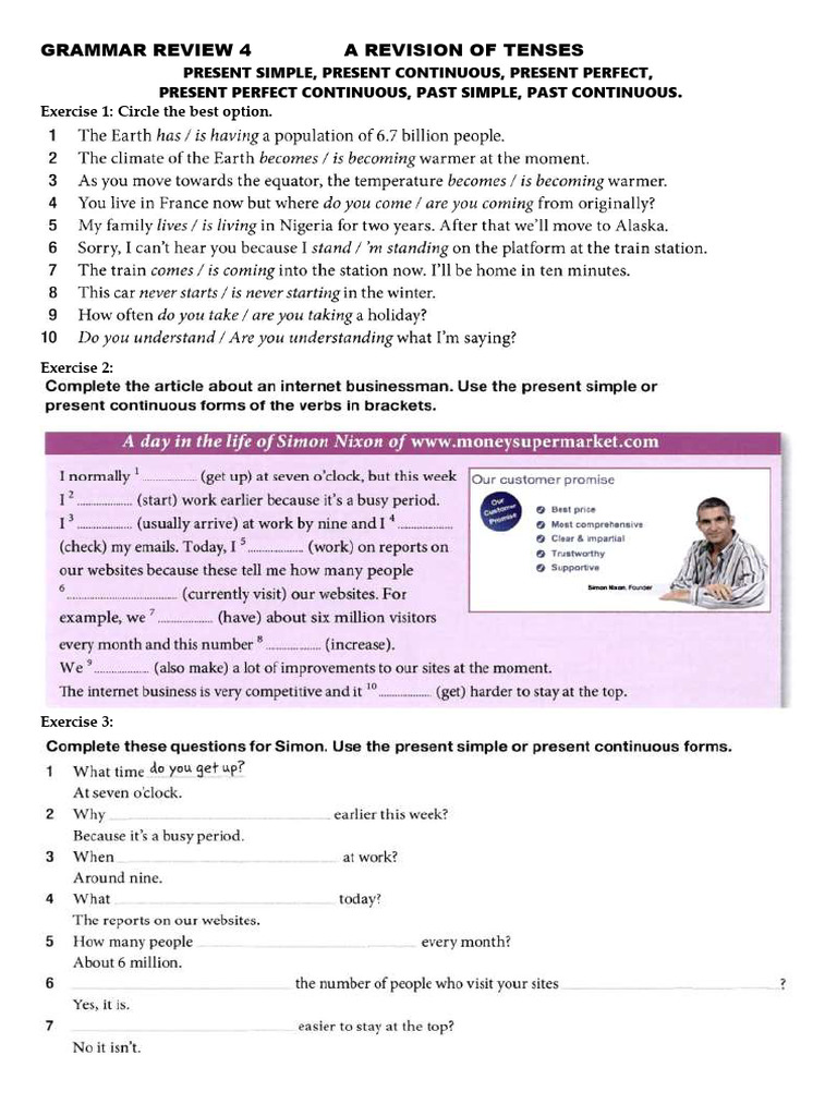 Grammar Review 4. A Revision of Tenses | PDF