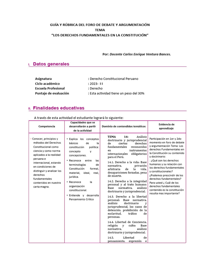 Guía Del Foro de Debate y Argumentación 2023-Ii | PDF | Evaluación | Ley constitucional