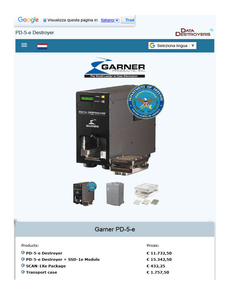 Garner Pd-5-E Nsa Listed Hard Disk Drive SSD Destroyer, HDD Destruction ...