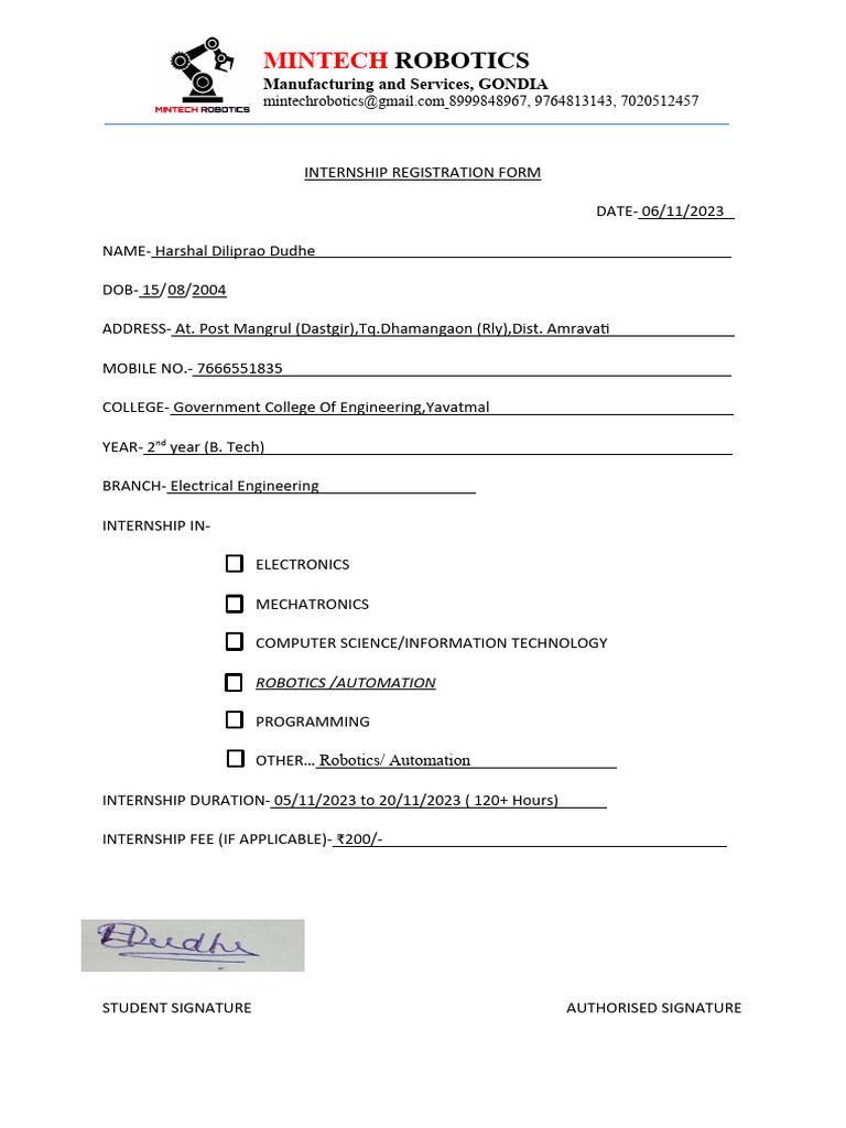 Internship Application Form | PDF