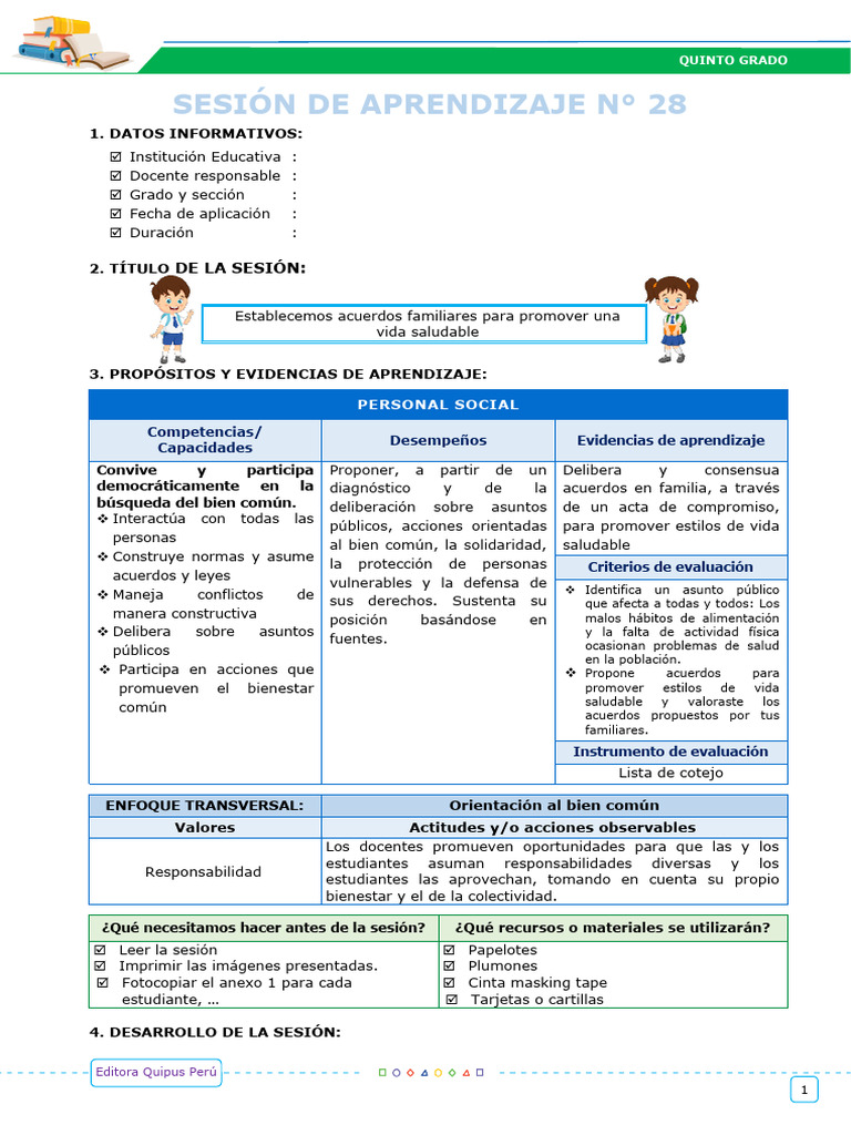 1.- Sesiones de aprendizaje - EDA II Semana 4 - Editora Quipus Perú (1) | PDF | Evaluación ...