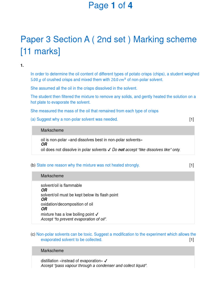 Paper 3 Section A 2nd Set MS | PDF | Solvent | Solubility