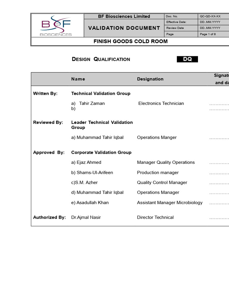 Design Qualification Protocol Finish Product Cold Room | PDF | Verification And Validation ...