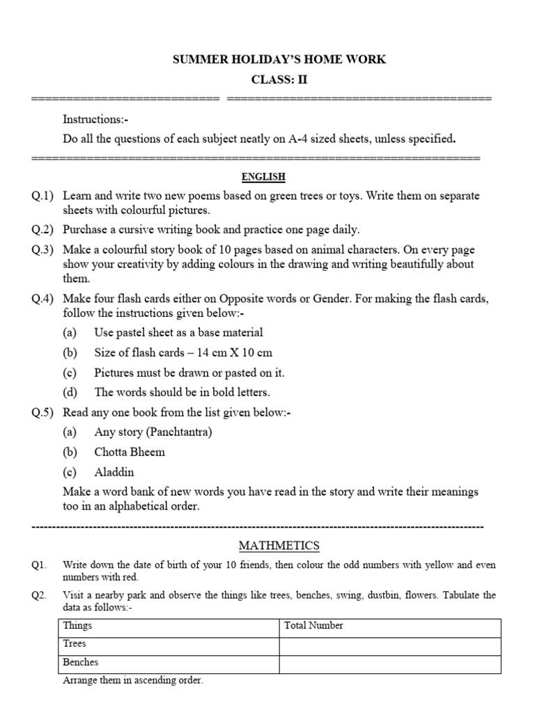 CBSE Class 2 Revsion Worksheets | PDF
