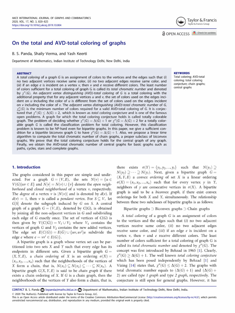 On The Total and AVD-total Coloring of Graphs | PDF