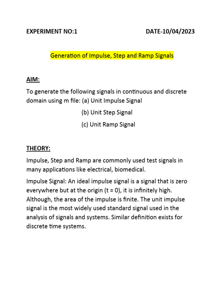 Ss Experiment1 Cb En U4eee21135 Pdf Discrete Time And Continuous Time Signal Processing