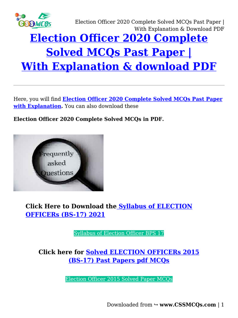 Election Officer 2020 Complete Solved MCQs Past Paper - With ... Election Officer 2020 Complete Solved MCQs Past Paper - With ...