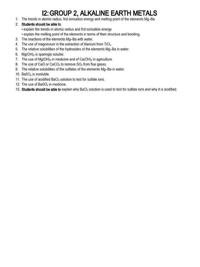 I2 Group 2 Alkaline Earth Metals | PDF | Hydroxide | Magnesium