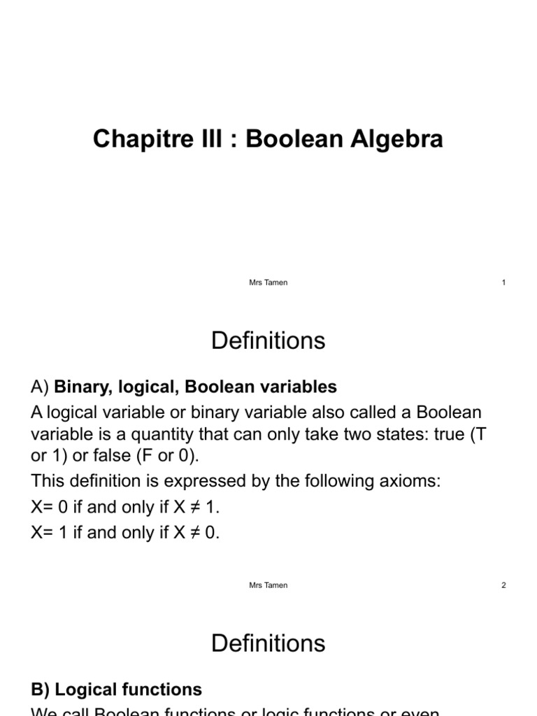 Chapitre III Boolean Algebra | Download Free PDF | Boolean Algebra | Teaching Mathematics