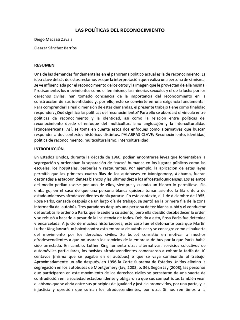 Políticas de Reconocimiento e Identidad | PDF | Multiculturalismo ...