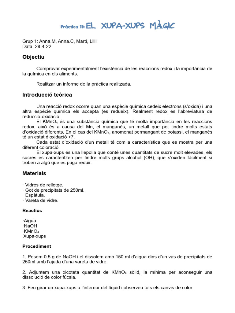 Pràctica 11 Xupa-Xups | PDF